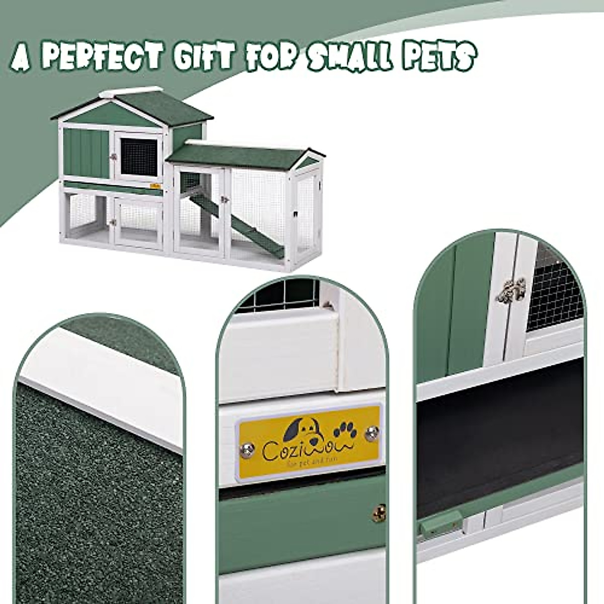 2-Tier Wood Rabbit Hutch Guinea Pig Coop Bunny Cage Chicken Coop for Small Animals with Weatherproof Wooden Bunny Run Cage w/Ample Activity Areas