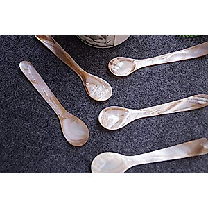 DUEBEL Set of 6 Mother of Pearl 3.55′′ Caviar Spoons for Caviar Serving or Egg Serving