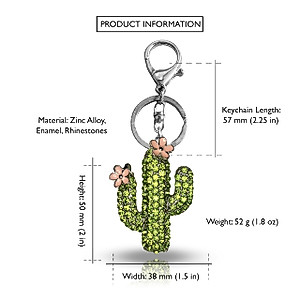Sonoran Souvenirs Saguaro Cactus Green Rhinestone with Pink Flower Bling Bag Charm Southwest Key Chain Gifts Crystal Purse Charm Accessory for Outdoorsy Women