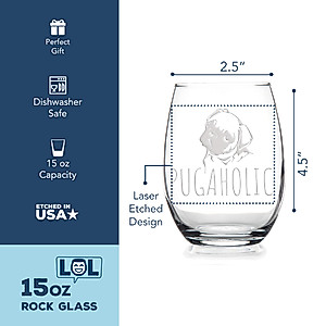 Pugaholic Pug Stemless Wine Glass - Pug Wine Glass, Pug Mom, Pugaholic, Pug Gift, Pug Lover, Pug Cup, Fun Wine Glass, Pet Wine Glass