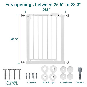 Baby Gate for Stairs, 29.9" High Safety Pet Gates for Dogs, Fits Between 25.5" and 28.3", Easy Walk Safety Gates for Baby, Easy Install Pressure/Hardware Mounted Dog Gates for House Indoor