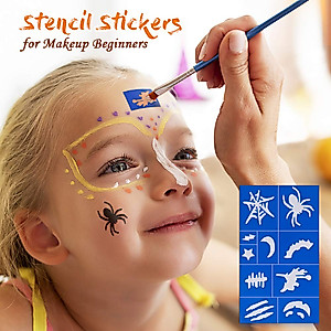 Halloween Makeup Kit for Adults Kids - Zombie Skeleton Vampire Clown Witch SFX Makeup kit, Black White Scary Halloween Cosplay Face Paint Make Up Set Fake Blood Tattoo Stickers 8-Color Makeup Palette