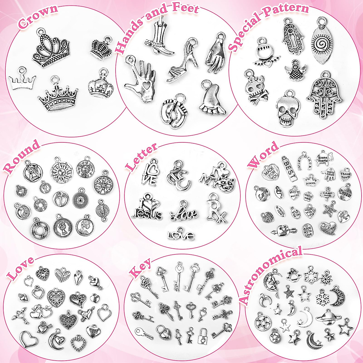 400 Pcs Silver Charms for Jewelry Making and Bracelets Making, Wholesale Bulk Lots Jewelry Making Charms Tiny Assorted Mixed Tibetan Silver Metal Charms Pendants for DIY Necklace Bracelet Jewelry Making and Crafting