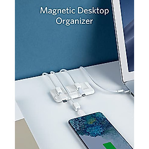 Anker Cable Management, Magnetic Cable Holder, Desktop Multipurpose Cord Keeper, 5 Clips for Lightning Cables, USB C Cables, Micro Cables, Other Wires, Sticks to Wood, Marble, Metal, Glass (White)