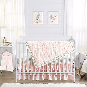 Sweet Jojo Designs Blush Pink White Damask and Gold Polka Dot Amelia Girl Baby Bedding 4 Piece Crib Set