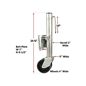 Mytee Products Swivel Trailer Tongue Jack with Dual Wheels, 2000 Lbs. Capacity | Heavy-Duty Trailer Jack with Rubber Wheel for RV, Boat, Utility & Marine Trailers