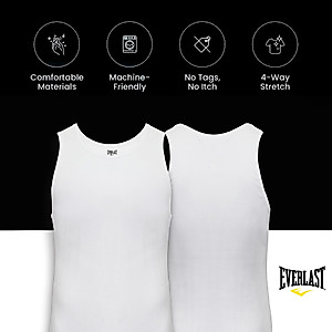 Everlast 6-Pack Men's Essential Tank Tops, Undershirts – Breathable, Tagless, Cotton Mens T Shirt – T Shirts for Men Pack (L, White)