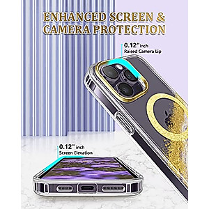 JIAXIUFEN Magnetic Designed for iPhone 14 Pro Max Case Clear, Compatible with MagSafe, Sparkle Glitter Slim Thin Shockproof Protective Transparent Phone Case, Marble Gold