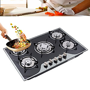 Gas Cooktop 30" Gas Cooktop 5 Burners Gas Stove Gas Hob Stovetop Tempered Glass Cooktop Cast Iron Grates Built-in Gas Stove Top Gas Cooktop Thermocouple Protection (Style 1)