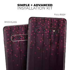 DesignSkinz Falling Micro Hearts Over Burgundy Planks of Wood Protective Vinyl Decal Wrap Skin Cover Compatible with The Samsung Galaxy S20 (Screen Trim & Back Glass Skin)
