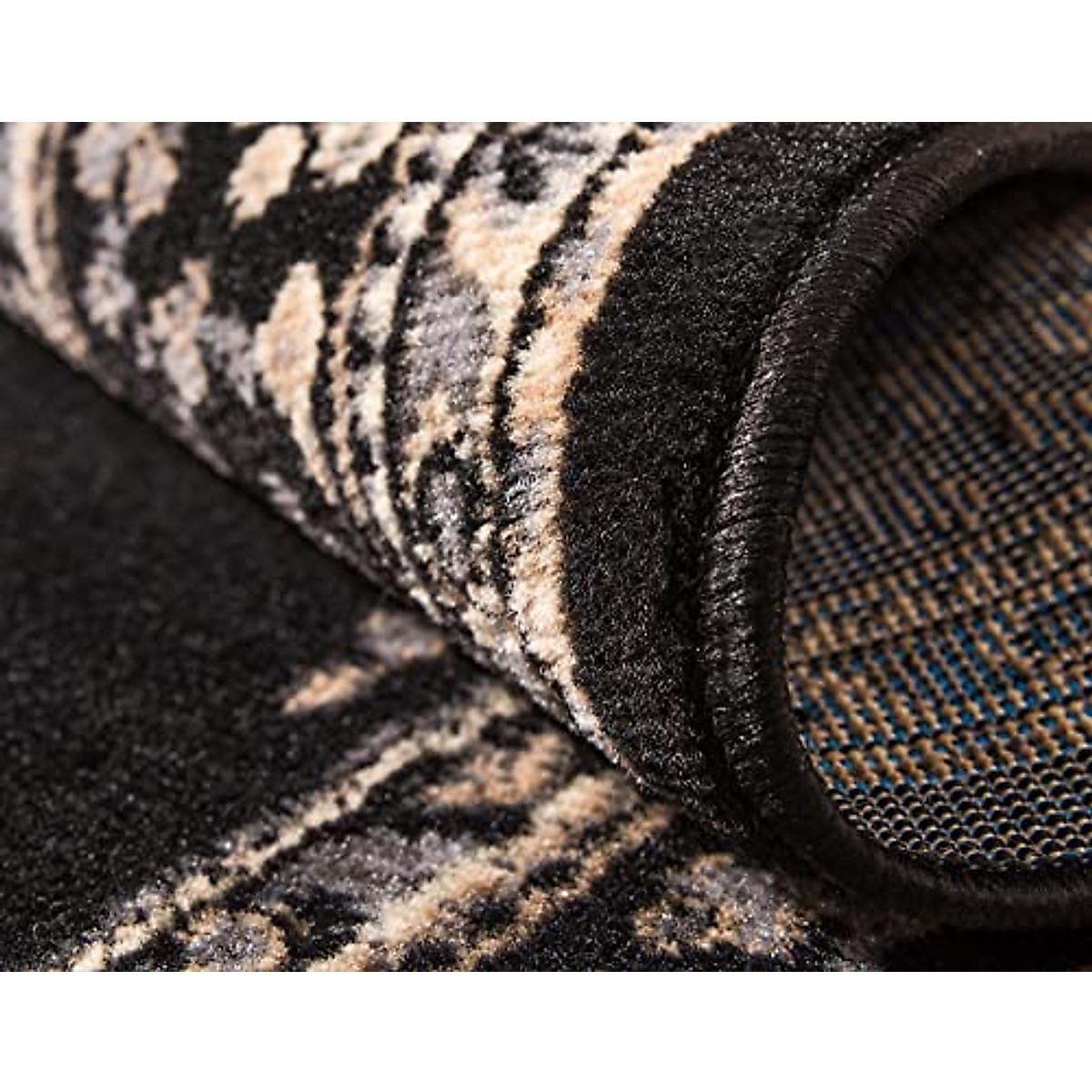 Rugs.com Amaya Collection Rug – 8 Ft Round Black Medium Rug Perfect for Kitchens, Dining Rooms