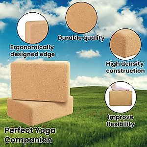 Greenway World - Cork Yoga Mat and Block with Green Strap, Non-Slip Hot Yoga Mat Set, Thick Travel Yoga Mat, Big Yoga Mat for Various Exercises, 72 x 24 inches x 3 mm