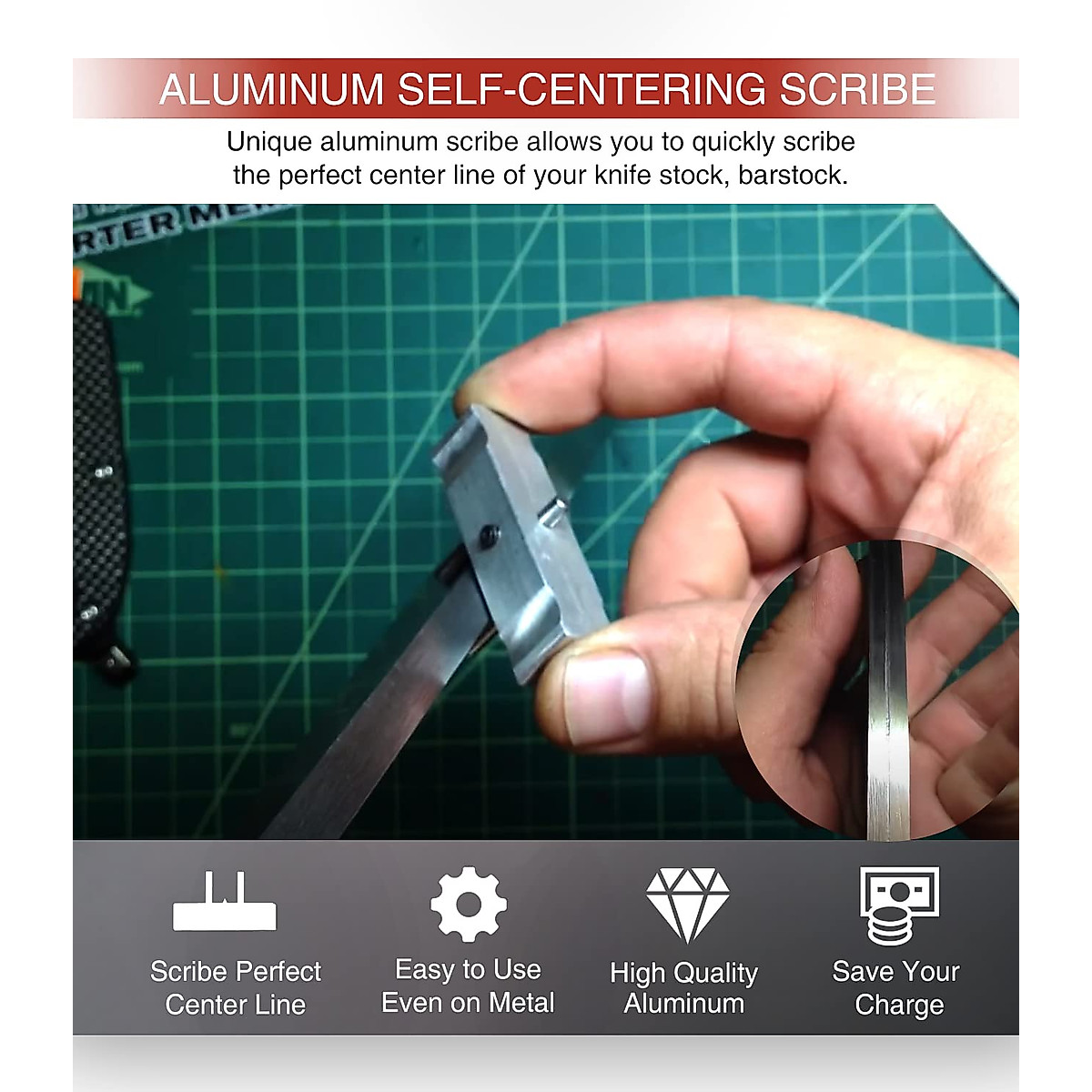 sixcow Aluminum Self Centering Scribe Doweling Jig, Center Scribe Scriber, Marking Centerline Tool for Knife, Metal, Barstock, Wood, etc