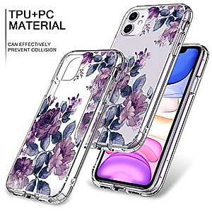 BICOL iPhone 11 Case Clear with Design for Girls Women,12ft Drop Tested,Military Grade Shockproof,Slip Resistant Slim Fit Protective Phone Case for Apple iPhone 11 6.1 inch 2019 Purple Blossoms