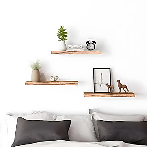 PHPH Wood Floating Shelves for Wall, Wooden Wall Shelves for Bedroom, Set of 6 Light Brown 17 Inch