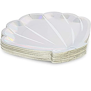 Sparkle and Bash 48 Pack Holographic Seashell Paper Plates for Girls Mermaid Birthday Party Supplies - 9 Inch Silver Foil Sea Shell Plates
