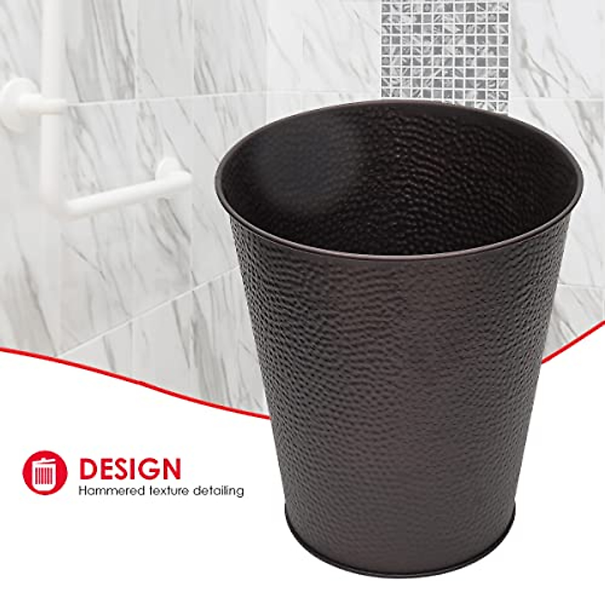 Home Basics Open Top Round 5 Lt Hammered Steel Waste Bin, Bronze