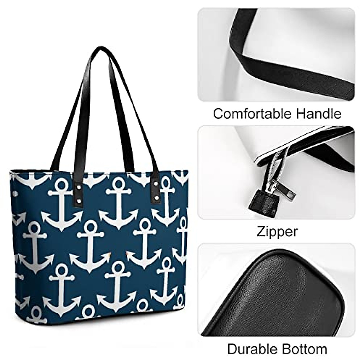 Womens Handbag Boat Anchors Patttern Leather Tote Bag Top Handle Satchel Bags For Lady
