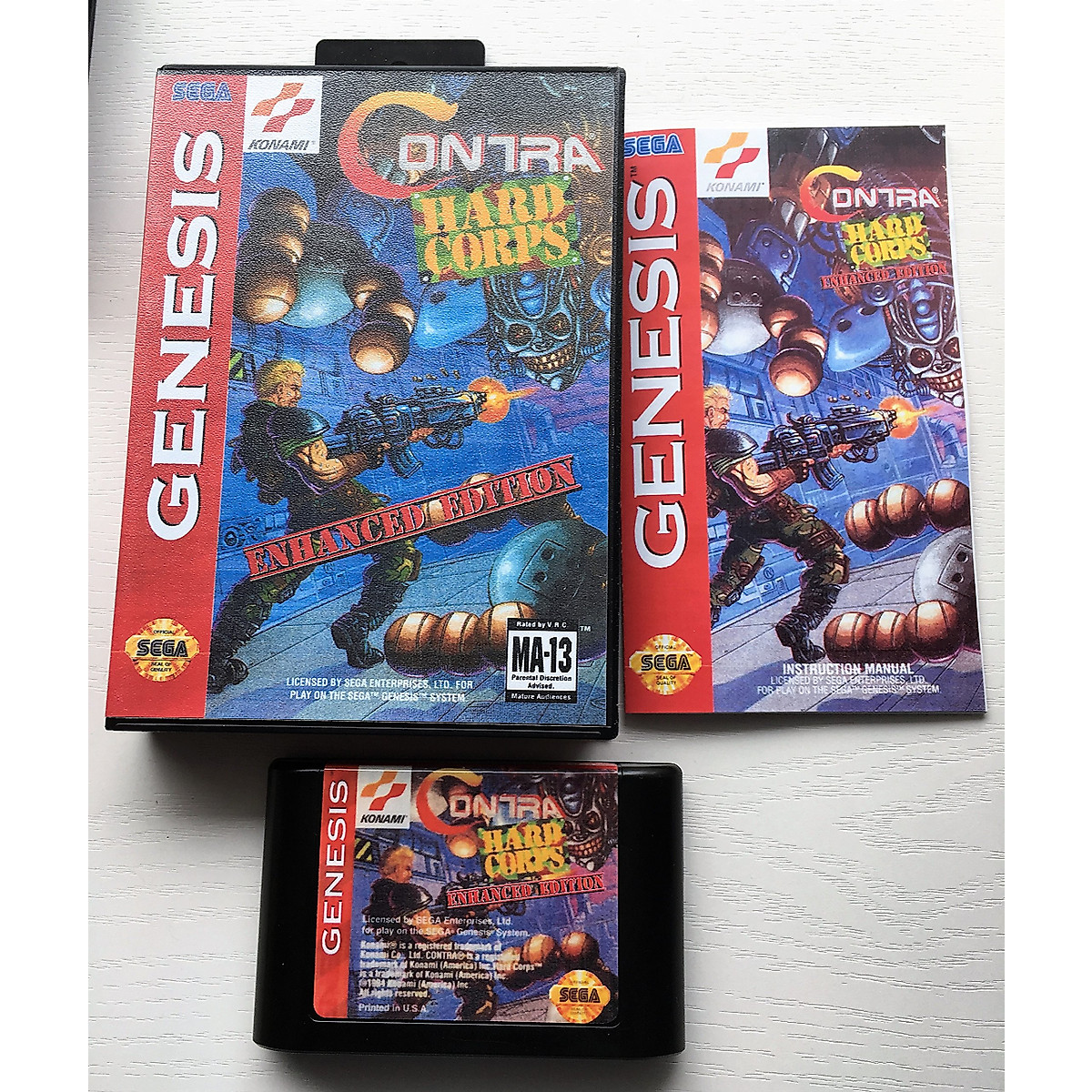 Contra: Hard Corps Enhanced Edition (Sega Genesis / Megadrive) - Reproduction Cartridge with Clamshell Case and Manual