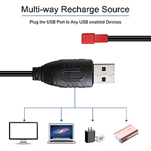 KBT 2-Pack JST-2P USB Charger Cable for 3.7V Li-ion RC Car Battery, 800mA Charging Speed Compatible for 3.7V RC Car Battery