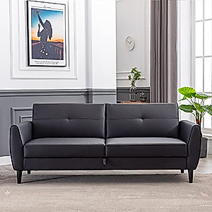 Merax Modern Futon Sofa Storge, PU Leather Convertible Sleeper Loveseat Living Roon Couch Bed for Small Space 81.5" W, Black Love Seats