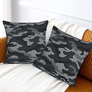 Fiokroo Army Camouflage Throw Pillow Covers Set of 2 Black and Grey Camo Pillow Cushion Cases Square Pillowcases for Sofa Bedroom Living Room Car, 18 X 18 Inch