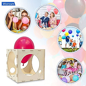 Worown 14 Holes Collapsible Wood Balloon Sizer Box, 1-10 Inch Balloon Sizer Cube, Balloon Size Measurement Tools for Balloon Arches, Balloon Columns, Balloon Decorations