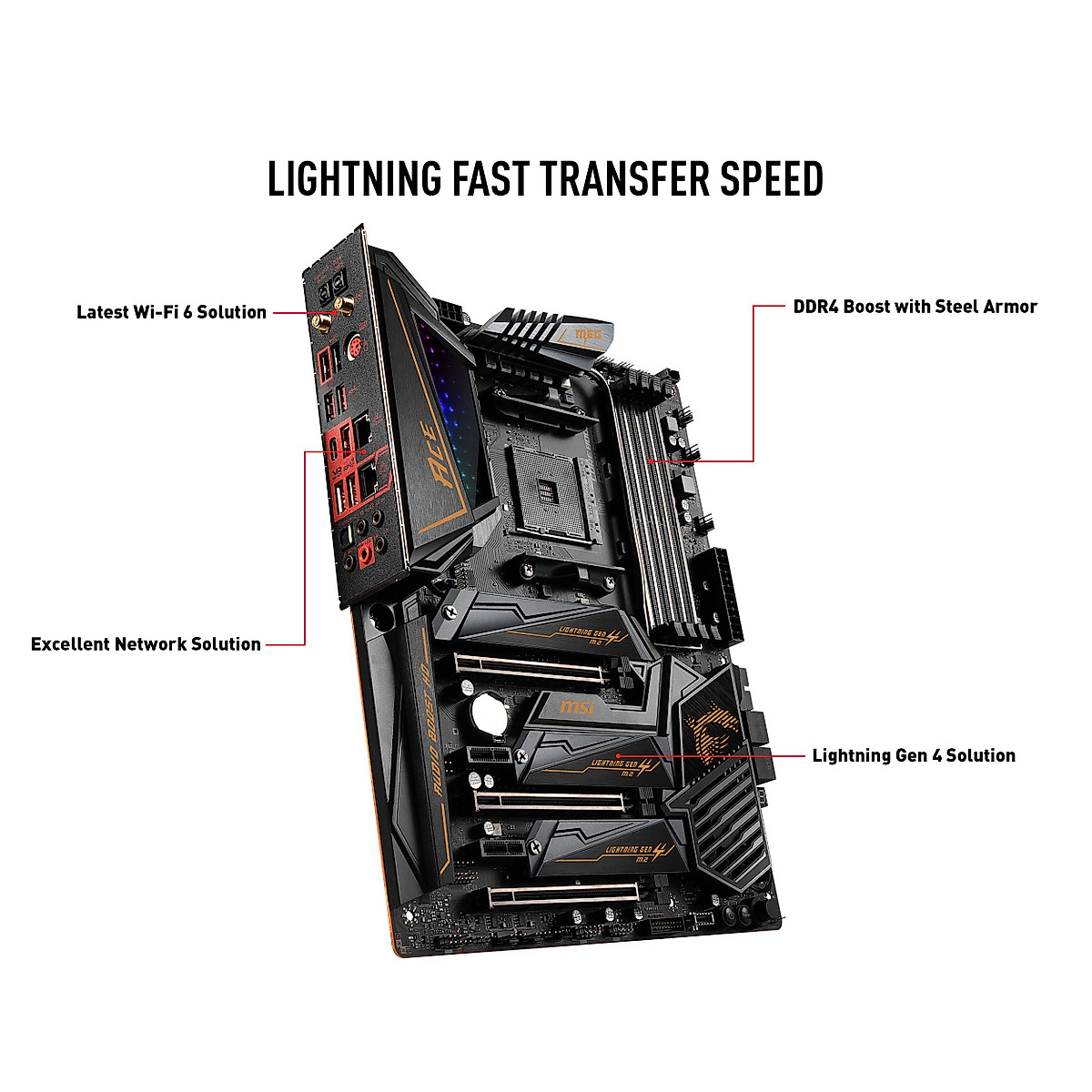MSI MEG X570 ACE Motherboard (AMD AM4, DDR4, PCIe 4.0, SATA 6Gb/s, M.2, USB 3.2 Gen 2, AX Wi-Fi 6, 2.5G LAN, ATX)