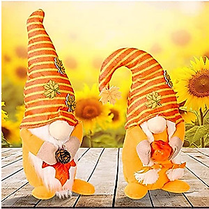 Sunflower Gnome 2Pcs Summer Fall Harvest Plush Gnomes Thanksgiving Decorative Doll Orange Maple Leaf Pumpkin Pine Cone Garden Decoration Home Farmhouse Kitchen Decor Bee Shelf Tiered Tray Ornaments