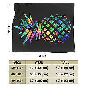 Needlove Pineapple Blanket,Colorful Tie Dye Pineapple Print Flannel Fleece Blanket,Super Soft Cozy Warm Fuzzy Throws Blanket for Bed,Couch,Chair,Car,Camping, Inch,All Season - Black 60''X50''