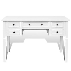 vidaXL Writing Desk with 5 Drawers French Style Computer Laptop Book Table Home Office Side Stand Learning Study Storage Furniture White