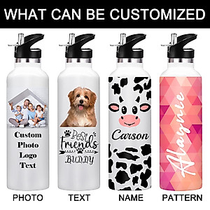 Yananka Personalized Water Bottles with Straw Lid 26 12 oz Custom Water Bottle Customized Print with Photo Name Text Logo for Women Men