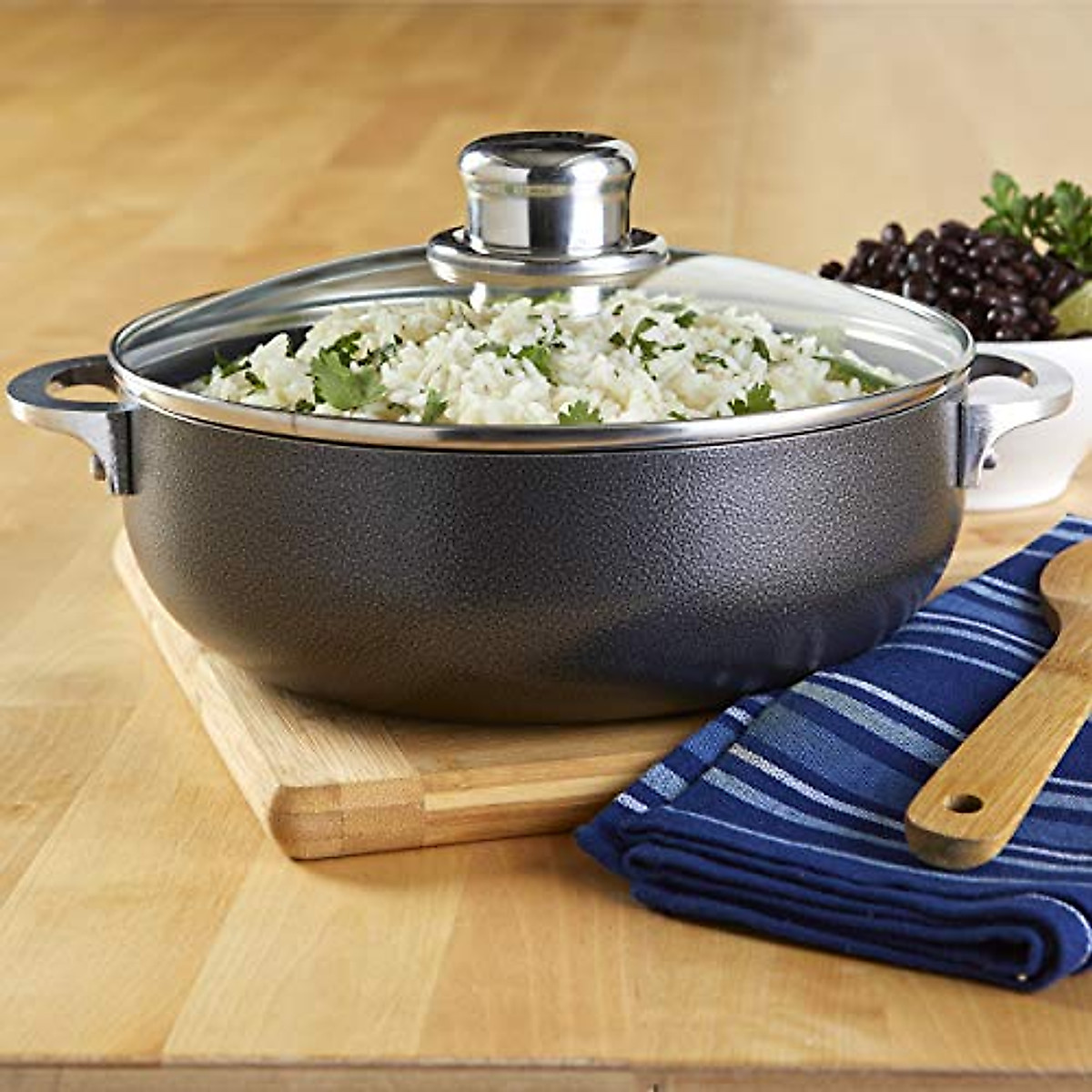 IMUSA USA 3.2-Quart Nonstick Charcoal Caldero (Dutch Oven) with Glass Lid,Black