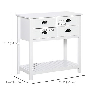 HOMCOM Coffee Bar Cabinet, Sideboard Buffet Cabinet, Kitchen Cabinet with 4 Drawers and Slatted Bottom Shelf for Kitchen, Living Room, White