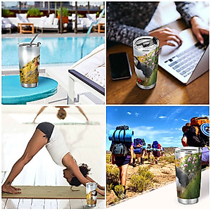 Yasala Tumbler Wild Flower Puffin Insulated Coffee Cup Beverage Container Office Travel Mug with Straw and Lid 20oz Holiday Back to School Gift