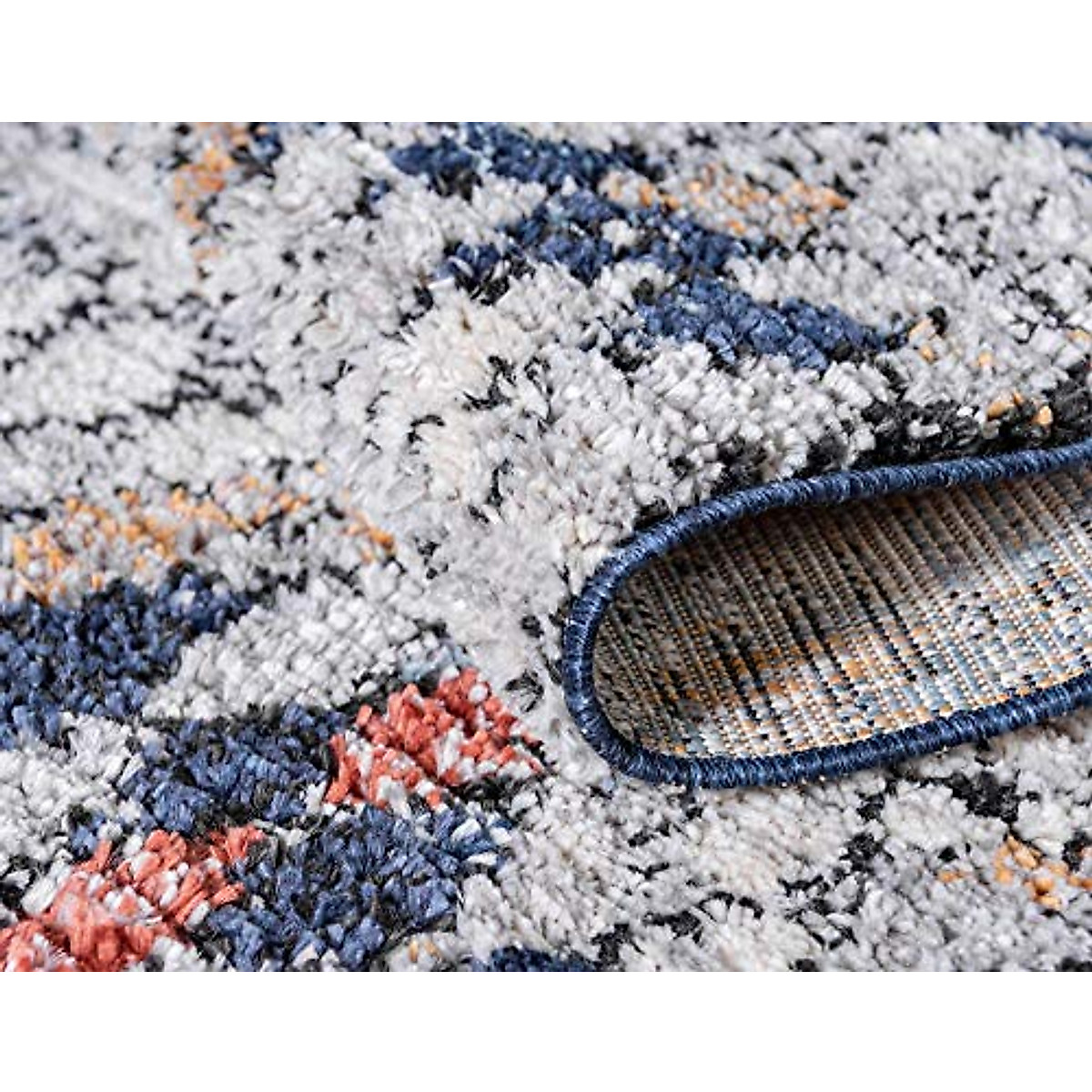 Unique Loom Morocco Collection Abstract Border, Diamond, Bohemian Area Rug (9' 0 x 12' 0 Rectangular, Multi/ Blue)