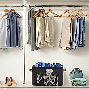 Human Skeleton Skull Storage Basket Bins, Funny Gothic Halloween Decorative Baskets Storage Box Collapsible Storage Cubes Organizer with Handles for Nursery Shelf Closet Office Home Bedroom, 2 Pack