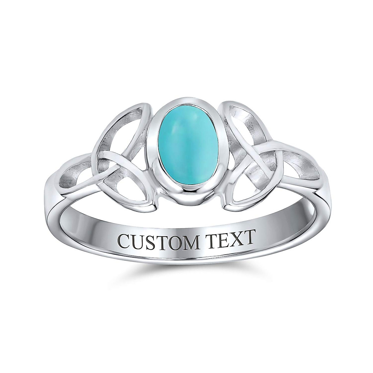 Delicate Celtic Blue Stabilized Turquoise Trinity Love Knot Triquetra Infinity Ring For Women Teen Thin Band Ring .925 Sterling Silver
