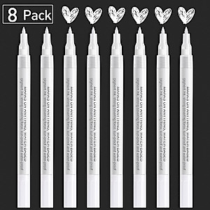 White Paint Pen Acrylic Marker: 8 Pack 0.7mm White Paint Marker for Metal, Art, Wood, Black Paper, Plastic, Ceramic, Metallic, Rock Painting, Drawing, Extra Fine Point, Ideal for Artist & Students