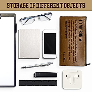 QQILIREN Inspirational Son Gift from Mom to My Son Pencil Case Pen Pouch Engraved Leather Pencil Bag Vintage I Love You Zipper Pouch for Students Graduation Travel Office Work Accessories