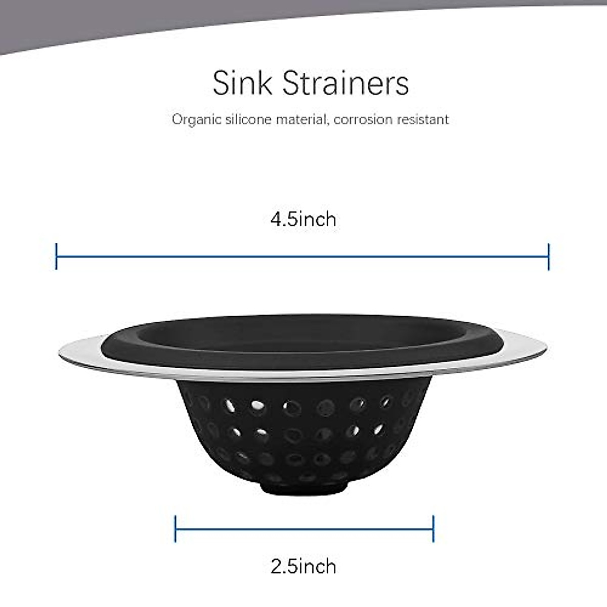 2PCS Sink Strainers,Flexible Silicone and Stainless Steel Kitchen Sink Drainer Baskets，Large Wide Rim 4.5 inch Diameter,Rust Free,Prevent Food Residues from Clogging