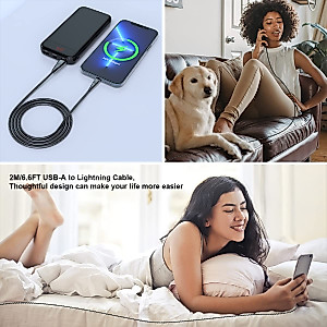 Metal Braided iPhone Charger Cable 6.6Ft/2M Long Lightning Cable Apple MFi Certified Fast Charging iPhone USB Cord iPhone Syncing Data Cable chew Proof for iPhone 13/12/11/X/Max/8/7/Plus/ipad-2 Pack