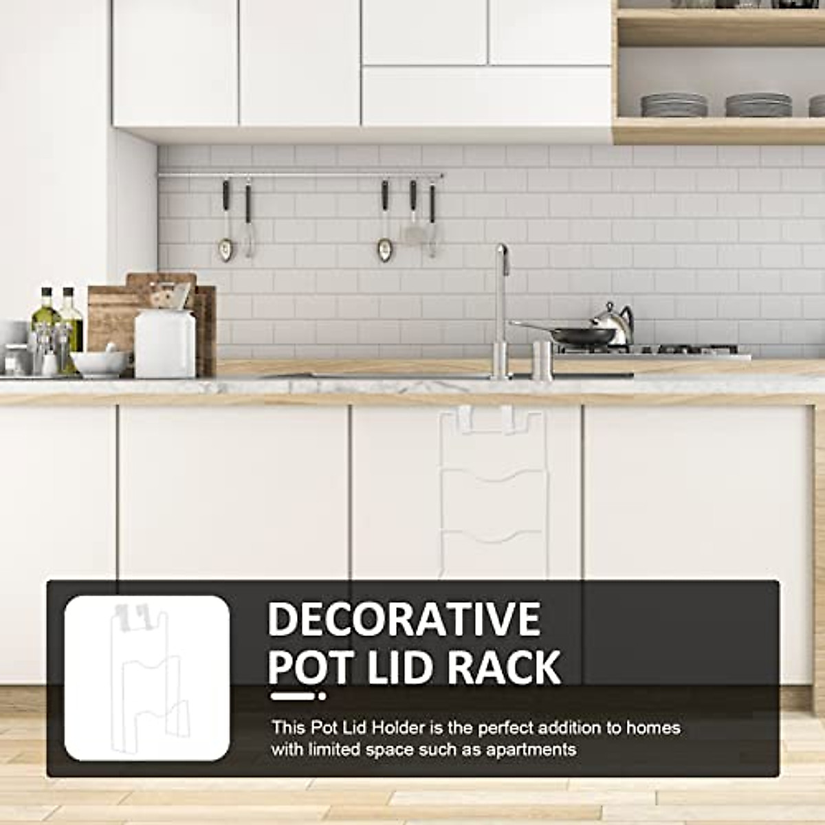 Luxshiny Cabinet Organizer Wall Mount Pot Lid Rack Punch Free Stainless Steel Hanging Cutting Board Pot Lid Holder Cabinet Door Pot Lid Organizer Pan Cover Rack Hanger for Kitchen White Shelf Bracket