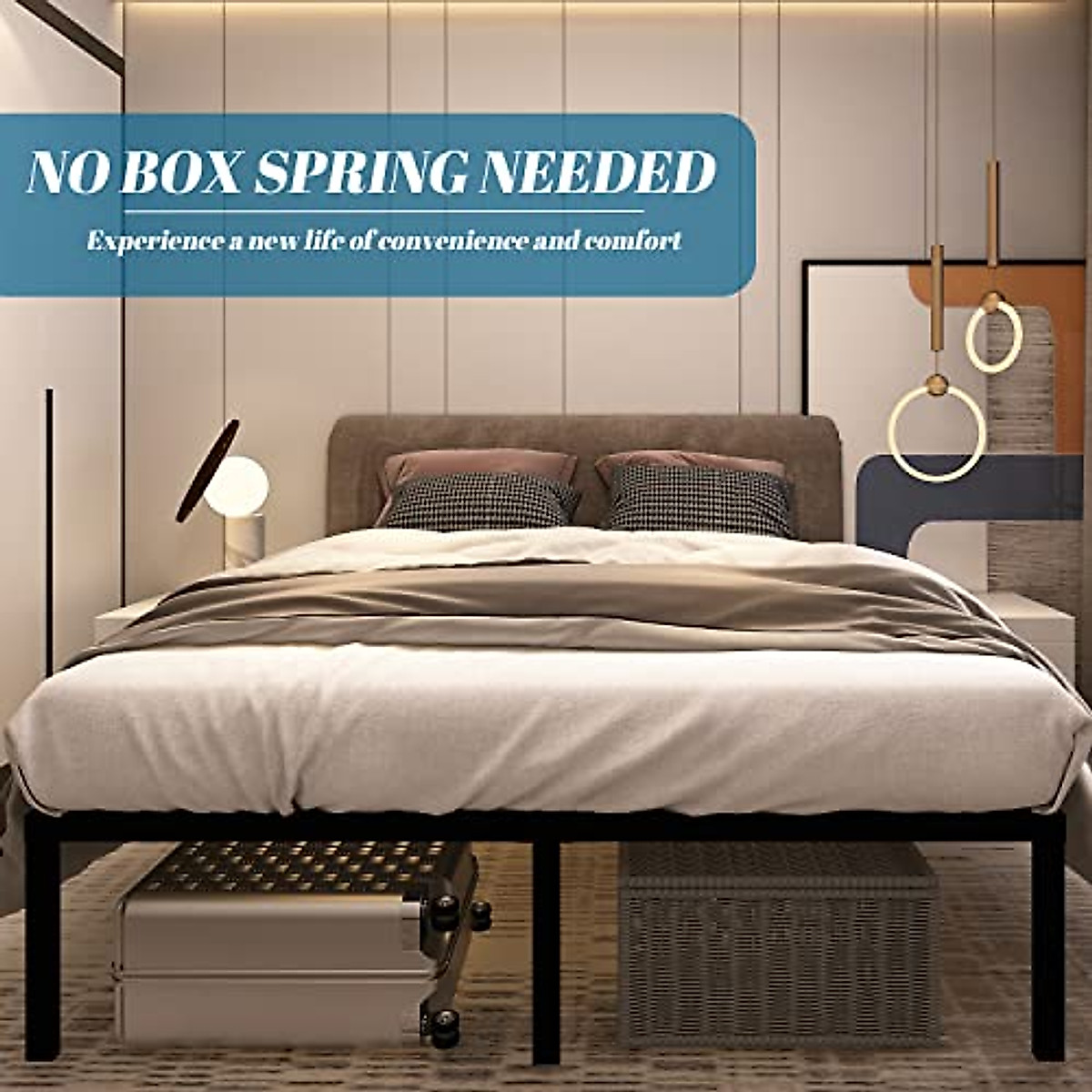 Chezisam Full Bed Frame No Box Spring Needed 18 "Tall Metal Platform Bed Base Heavy Duty Steel Slat Mattress Foundation with Under Bed Storage Space Easy Assembly,Non-Slip Noiseless