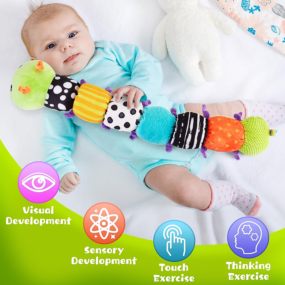 Sirecal Baby Toys 0-6 Months: Infant Musical Stuffed Animal Activity Soft Toys with Multi-Sensory Crinkle, Rattle & Textures, for Tummy Time Newborn 0 3 6 9 12 Months Boys & Girls Gifts, Caterpillar