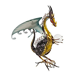 Wind & Weather Dragon Garden Sculpture with Solar Globe |13.75 x 19 x 25.4 Inches |Weather Resistant and Outdoor Safe |Porch Garage Garden or Patio Home Décor