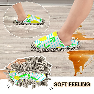 FLildon Microfiber Cleaning Slippers Lemon Stripe Washable Mop Shoes Slipper for Men/Women House Floor Dust Cleaner, Size L