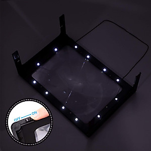 Rectangular Page Magnifier with 12 LED Lights 3X Magnifying Glass Folding and Hands-Free Led Full-Page Magnifier with Dual Power Mode for Elder, Low Vision People to Read Small Prints