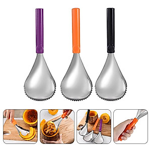 LOGOFUN 3pcs Halloween Pumpkin Carving Kit Pumpkin Carving Tools Set Stainless Steel Pumpkin Scooper Pulp Separator - Orange+Purple+Black