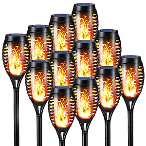 Toodour Solar Torch Flame Lights, 12 Pack Solar Lights Outdoor with Flickering Flame, Waterproof Solar Pathway Lights Landscape Decoration Lighting for Garden, Lawn, Yard, Outdoor Decorations